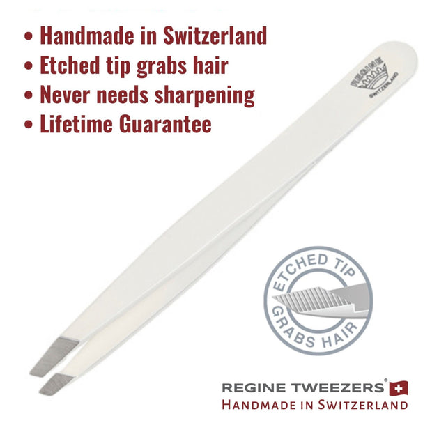 Buy Swiss Made White Slant Tip Tweezer | Regine Tweezers